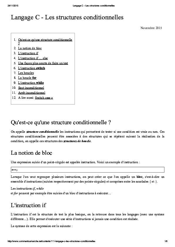 (PDF) Langage C - Les structures conditionnelles