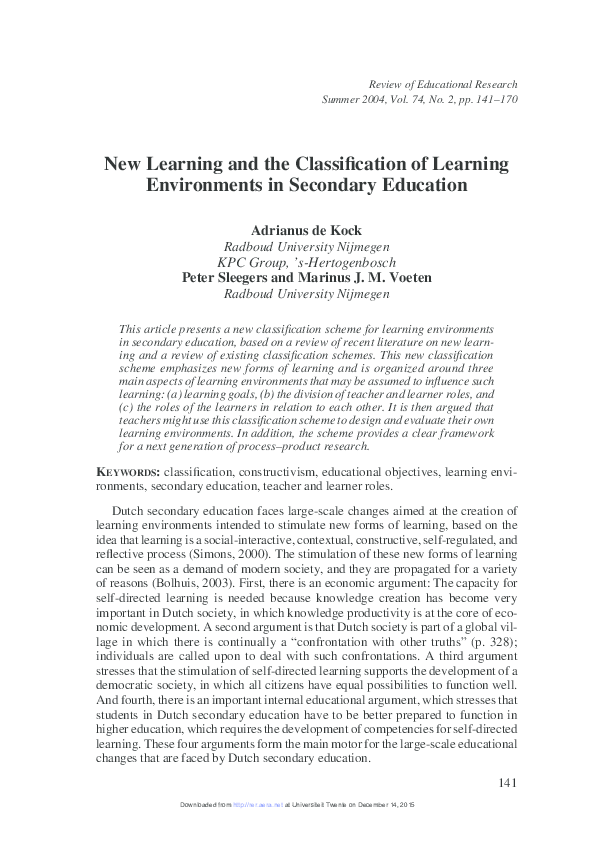 (PDF) New Learning and the Classification of Learning Environments in ...