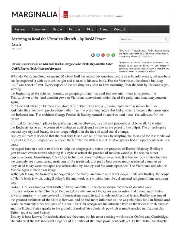 (PDF) Michael Hall's George Frederick Bodley and the Later Gothic Revival