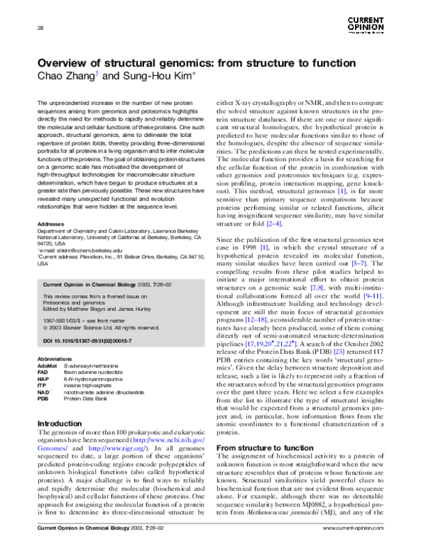 (PDF) Overview of structural genomics: from structure to function