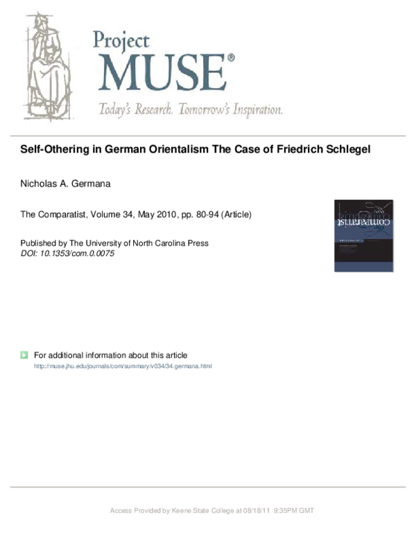 (PDF) Self-Othering in German Orientalism: The Case of Friedrich Schlegel
