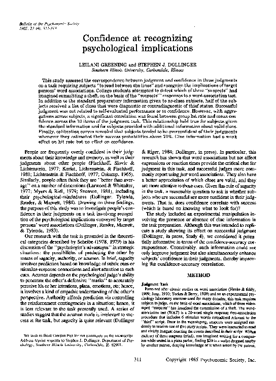 (PDF) Confidence at recognizing psychological implications