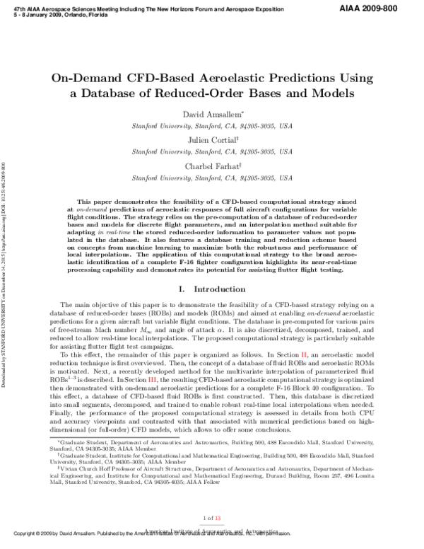 (PDF) On-Demand CFD-Based Aeroelastic Predictions Using a Database of Reduced-Order Bases and Models