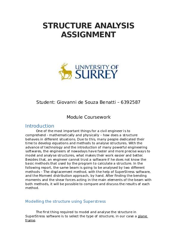 (DOC) Structural Analysis Assignment