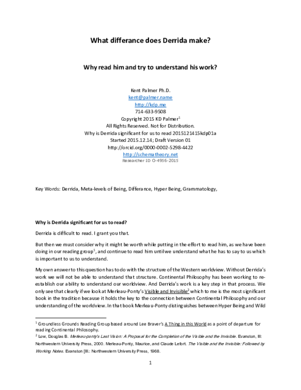 (PDF) What differance does Derrida make?