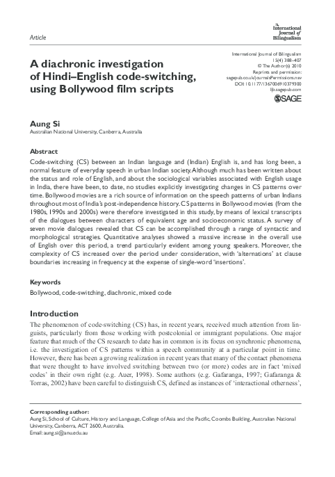 (PDF) A diachronic investigation of Hindi–English code-switching, using ...