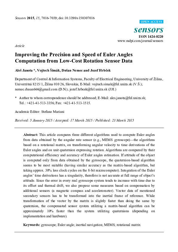 (PDF) Improving the Precision and Speed of Euler Angles Computation from Low-Cost Rotation ...