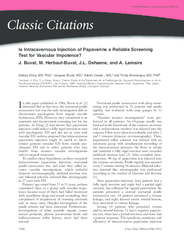 Pdf Is Intracavernous Injection Of Papaverine A Reliable Screening