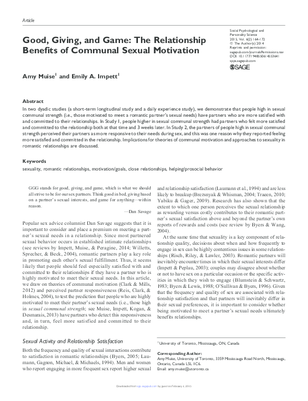 (PDF) Good, Giving and Game: The Relationship Benefits of Communal ...