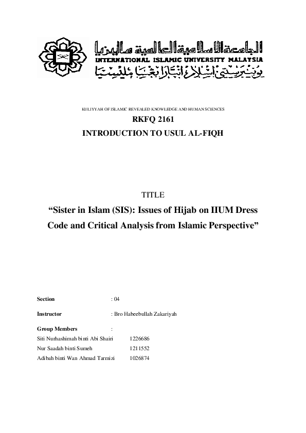 (PDF) Sister in Islam (SIS): Issues of Hijab on IIUM Dress Code and ...