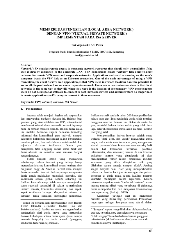 (PDF) MEMPERLUAS FUNGSI LAN (LOCAL AREA NETWORK ) DENGAN VPN ( VIRTUAL ...