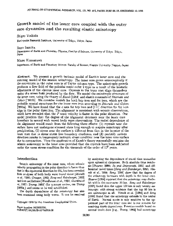(PDF) Growth model of the inner core coupled with the outer core ...