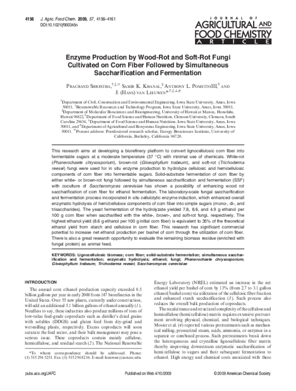 (PDF) Enzyme Production by Wood-Rot and Soft-Rot Fungi Cultivated on Corn Fiber Followed by ...