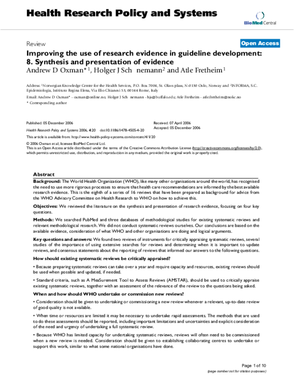 (PDF) Improving the Use of Research Evidence in Guideline Development ...