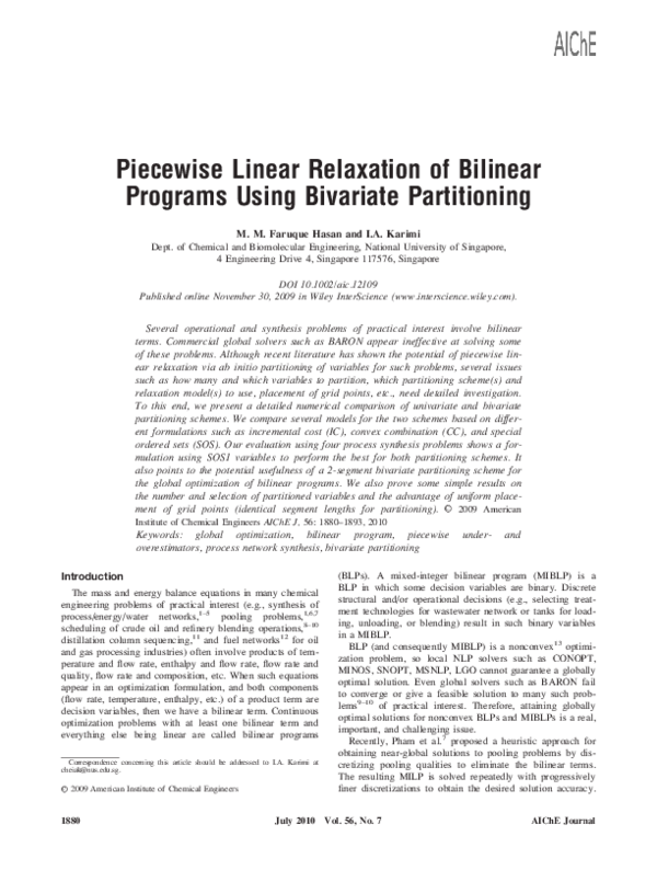 Pdf Piecewise Linear Relaxation Of Bilinear Programs Using Bivariate