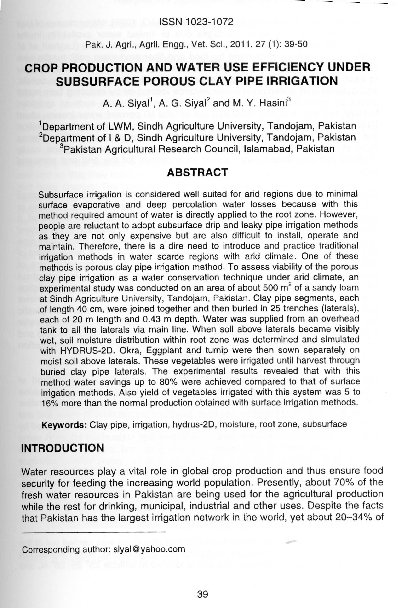 (PDF) Crop production and water use efficiency under subsurface porous ...