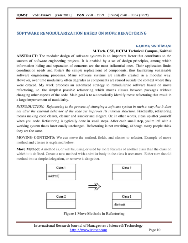 (PDF) SOFTWARE REMODULARIZATION BASED ON MOVE REFACTORING