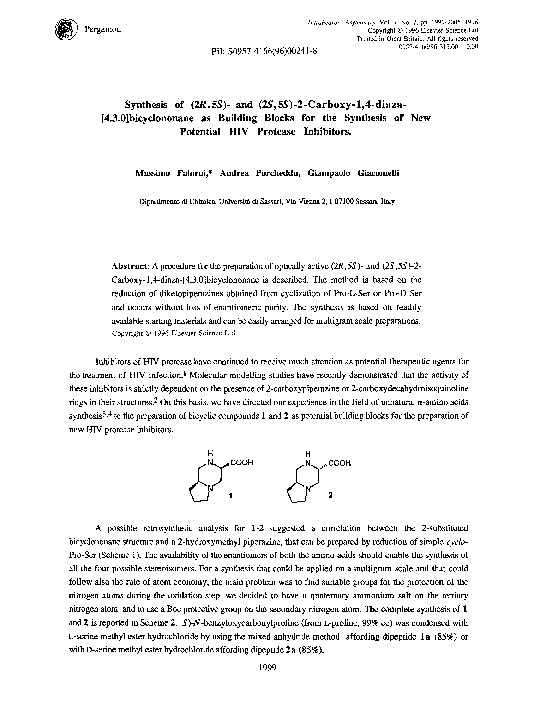 (PDF) Synthesis of (2R, 5S)- and (2S, 5S)-2-carboxy-1,4-diaza-[4.3.0 ...