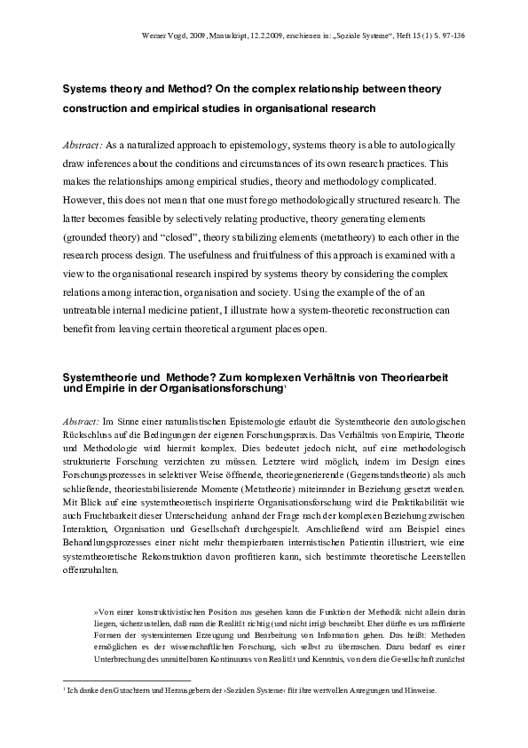 (PDF) Systemtheorie und Methode? Zum komplexen Verhältnis von ...