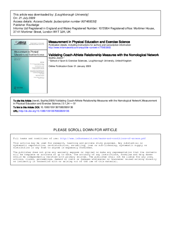 (PDF) Validating Coach-Athlete Relationship Measures with the ...