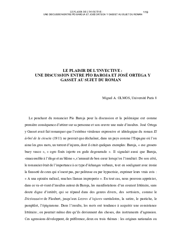(PDF) Le plaisir de l’invective : une discussion entre Pío Baroja et ...