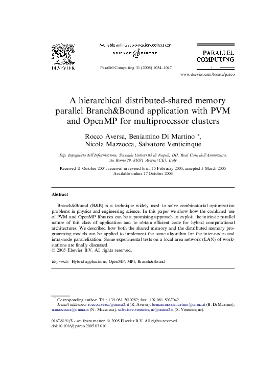 (PDF) A hierarchical distributed-shared memory parallel Branch&Bound application with PVM and ...