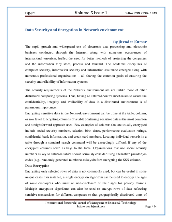 (PDF) Data Security and Encryption in Network environment