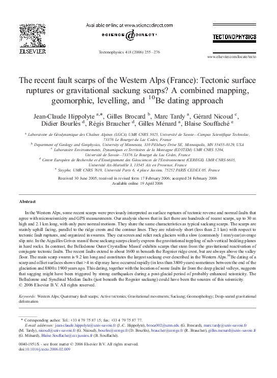 (PDF) The recent fault scarps of the Western Alps (France): Tectonic ...
