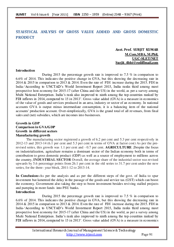 (PDF) STAISTICAL ANLYSIS OF GROSS VALUE ADDED AND GROSS DOMESTIC PRODUCT