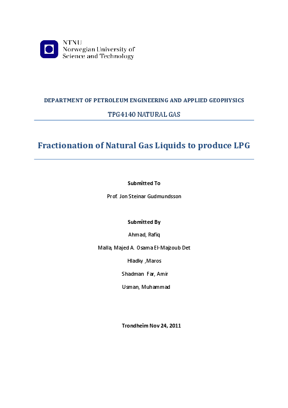 (PDF) Fractionation of NGL to produce LPG