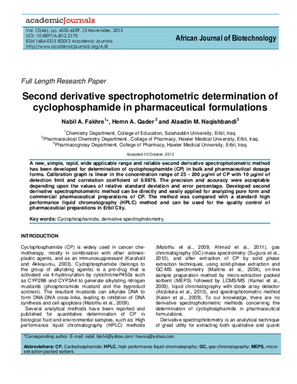 Pdf Second Derivative Spectrophotometric Determination Of
