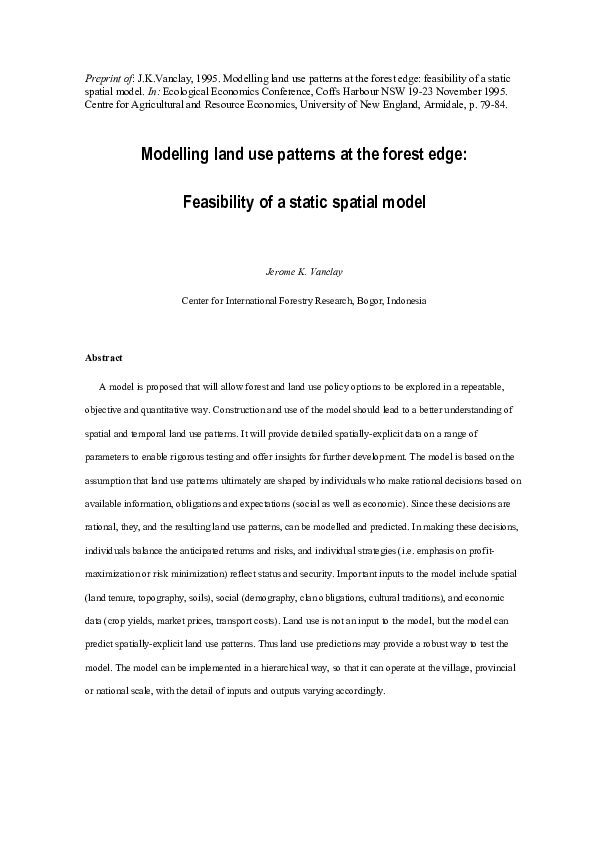 (PDF) Modelling land use patterns at the forest edge: Feasibility of a ...