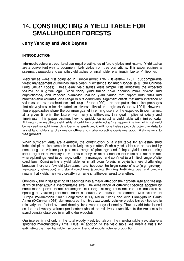 (PDF) Constructing a yield table for smallholder forests