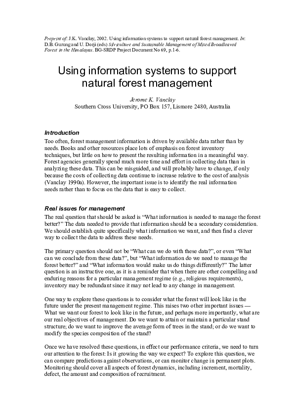 (PDF) Using information systems to support natural forest management