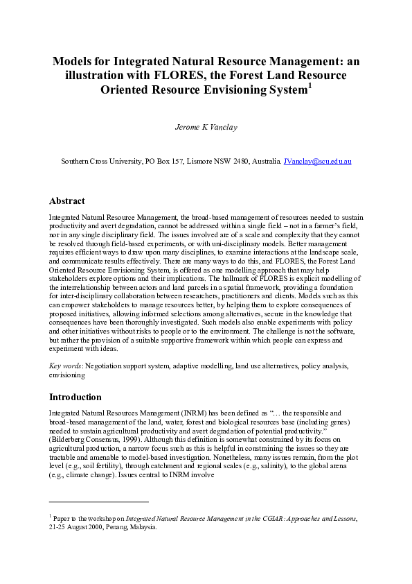 (PDF) Models for Integrated Natural Resource Management: An ...