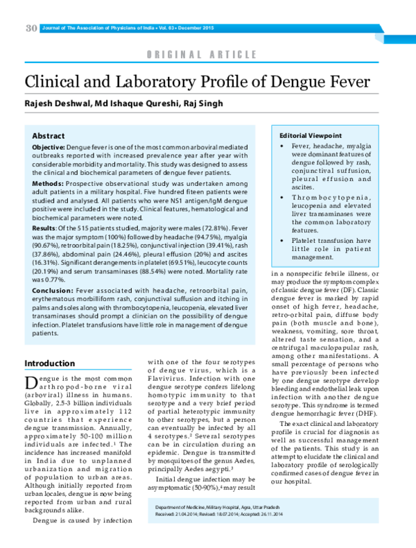 (PDF) Clinical and Laboratory Profile of Dengue Fever