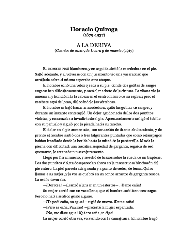 (DOC) 1.- Horacio Quiroga-A LA DERIVA | Jorge cordova chuquihuanga ...