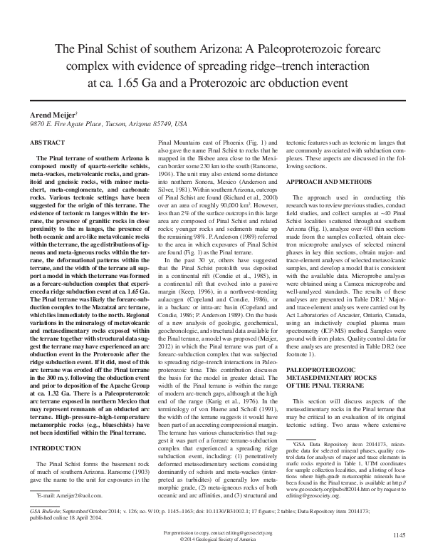(PDF) The Pinal Schist of southern Arizona: A Paleoproterozoic forearc ...