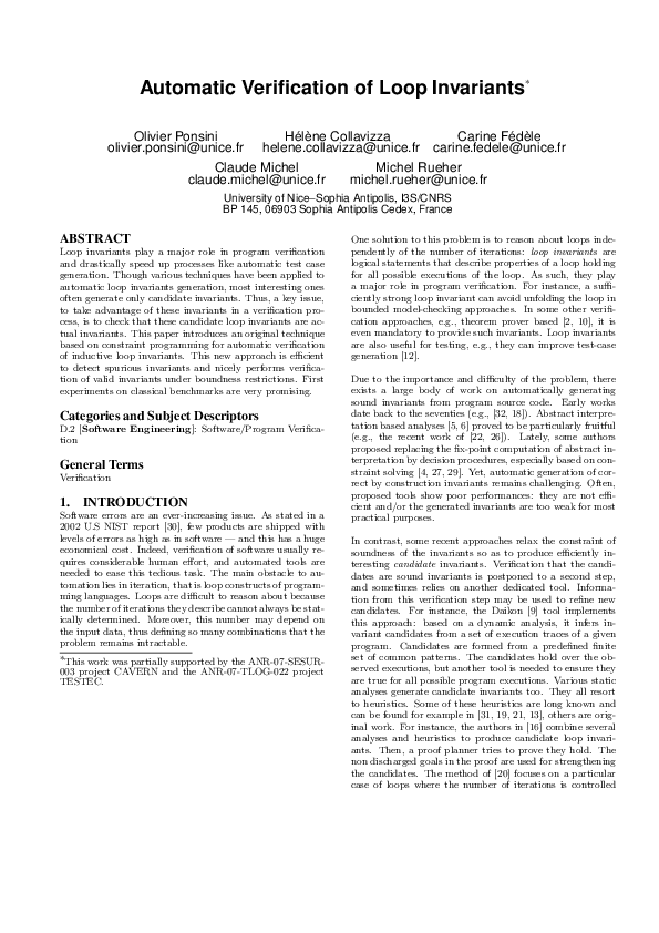 (PDF) Automatic verification of loop invariants