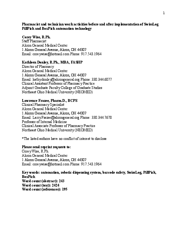 (DOC) Pharmacist and technician work activities before and after ...