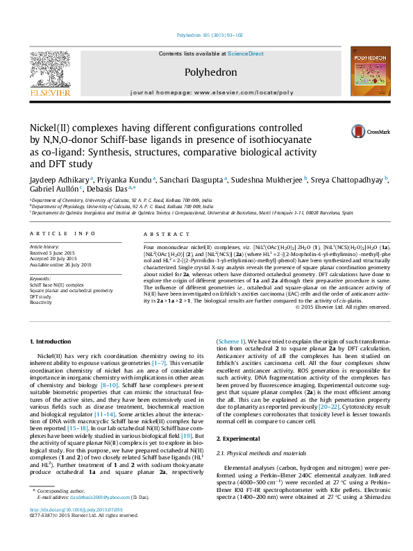 (PDF) Nickel(II) Complexes: Synthesis and Activity