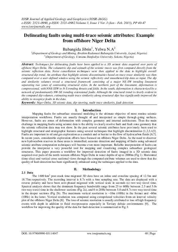 Pdf Delineating Faults Using Multi Trace Seismic Attributes Example From Offshore Niger Delta
