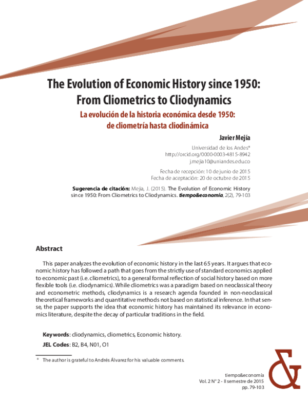 (PDF) The Evolution of Economic History since 1950: From Cliometrics to ...