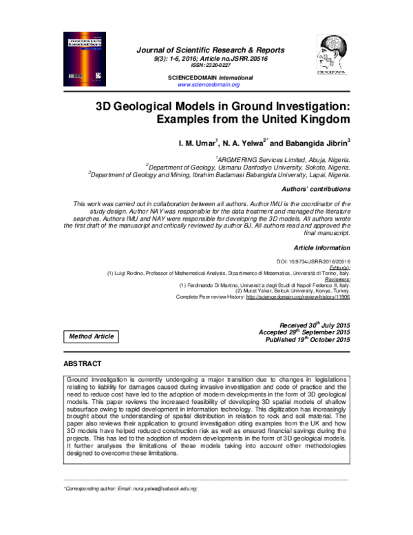 (PDF) 3D Geological Models in Ground Investigation: Examples from the ...