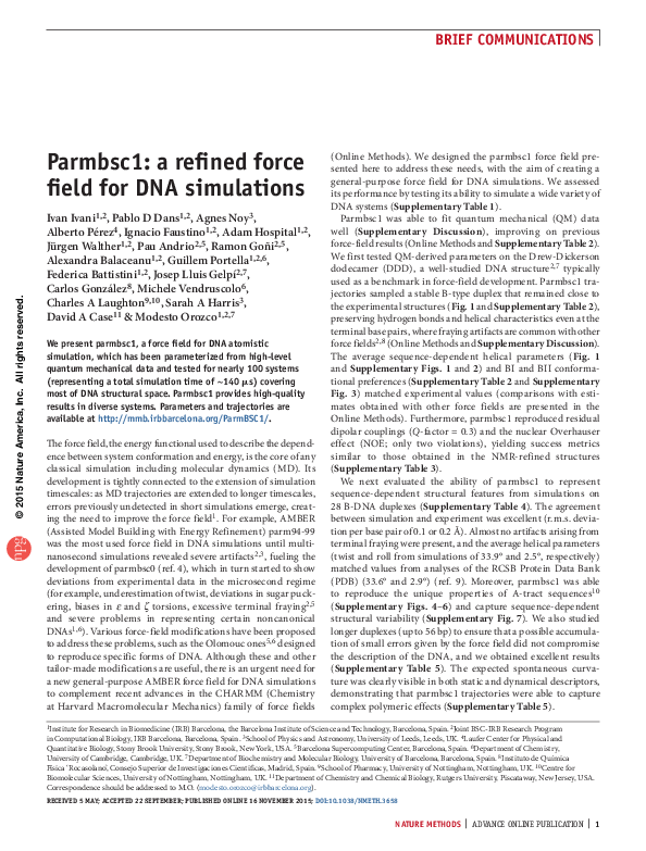 (PDF) Parmbsc1: a refined force field for DNA simulations