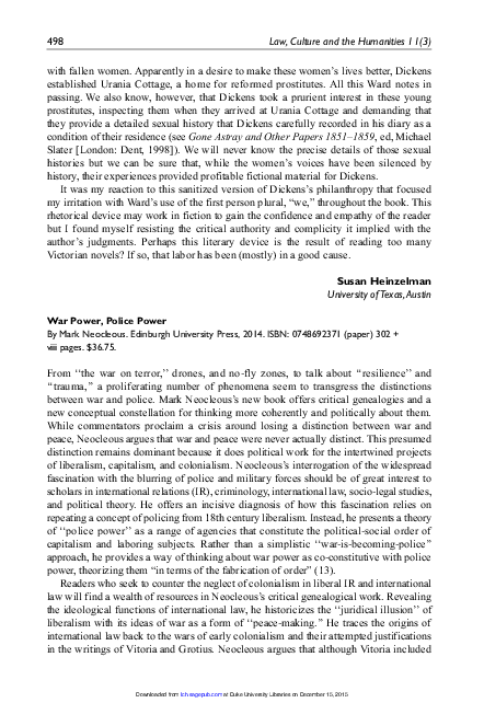 (PDF) War Power, Police Power - by Mark Neocleous (Book Review)