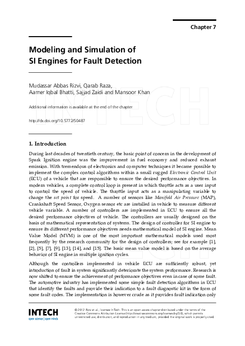 Pdf Modeling And Simulation Of Si Engines For Fault Detection