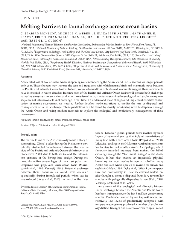 (PDF) Melting barriers to faunal exchange across ocean basins