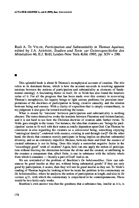 (PDF) Review of Rudi A. Te Velde, Participation and Substantiality in ...