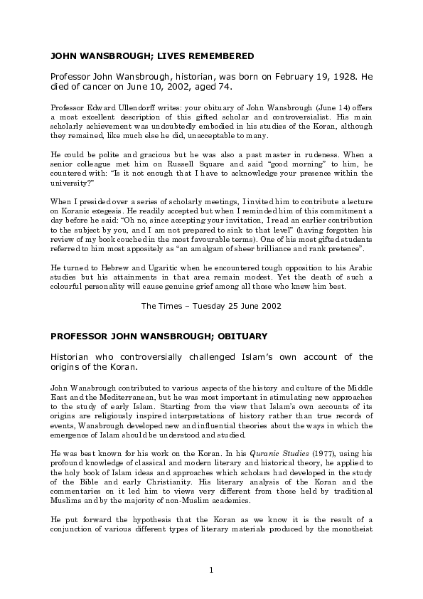 (PDF) John Wansbrough - obituaries